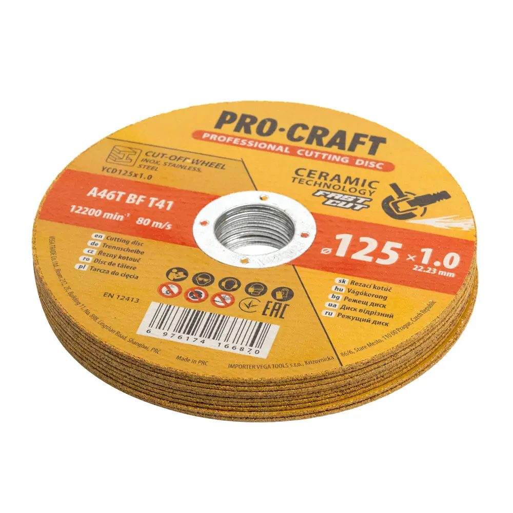 Набір відрізних дисків Procraft YCD125x1.0b 125 мм 1,0 мм 22,2 мм 10 шт ...